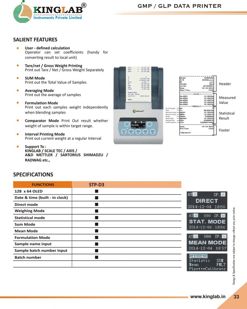 GMP / GLP Data Printer - KINGLAB INSTRUMENTS PVT LTD